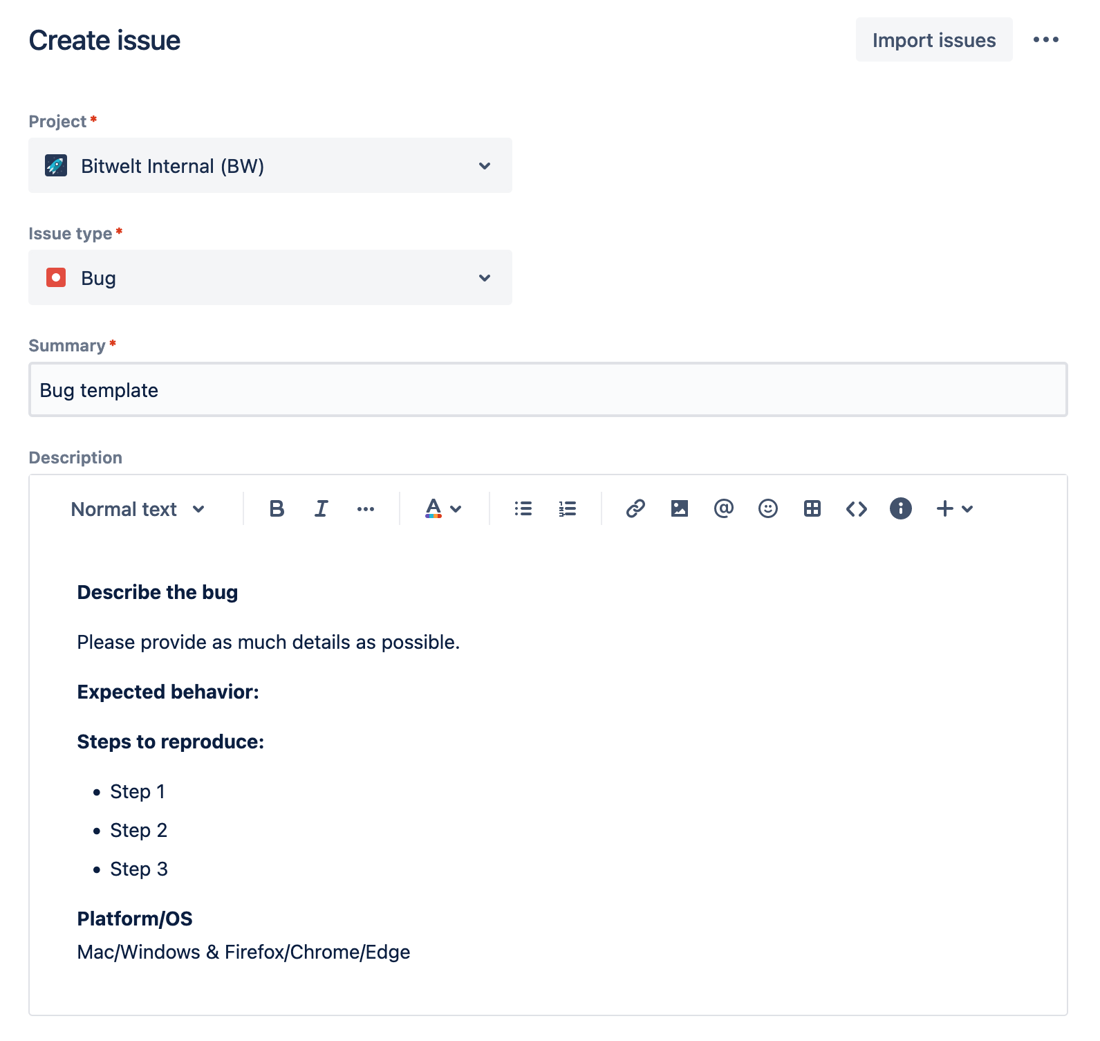Using Issue Templates in Jira