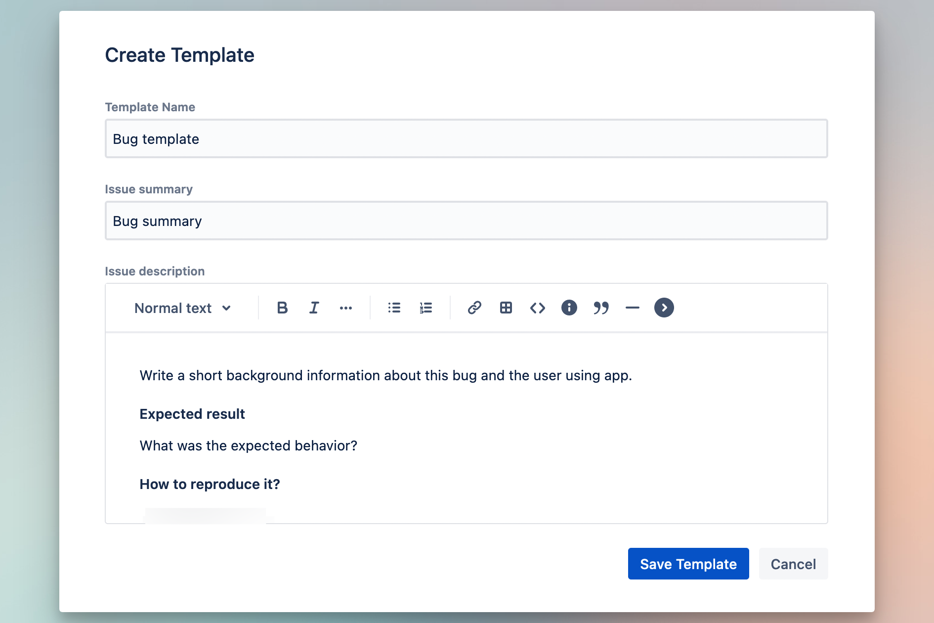 Using Issue Templates in Jira